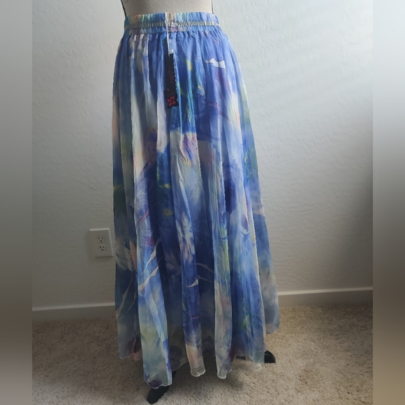 Afil-i | Skirts | Afilii Blue Fairycore Boho Pastel Floral Elastic ...